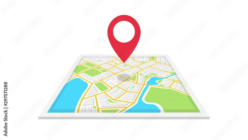Navigation map and red checkpoint icon. Loop animation on white ...