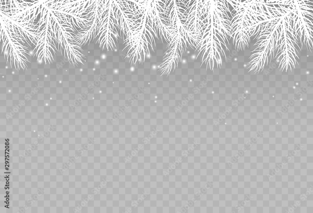 Border with fir branches and snow isolated on transparent background ...