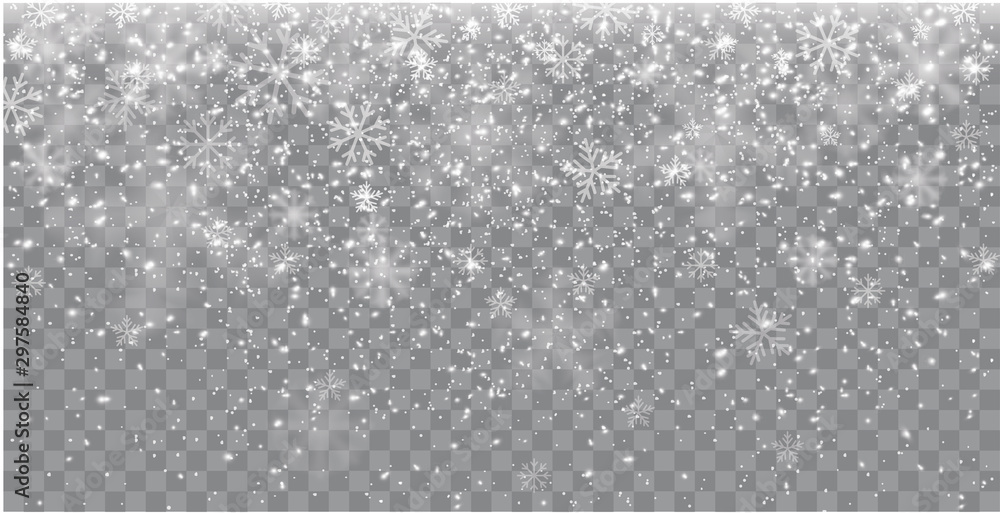 Seamless realistic falling snow or snowflakes. Isolated on transparent ...