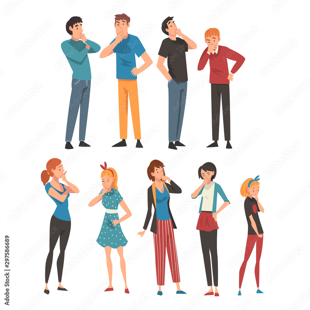 People think about something in different clothes and ages cartoon ...