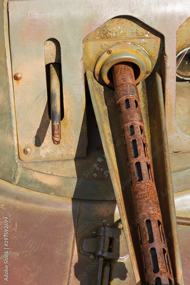 The tower with a cannon and a machine gun of the Soviet armored ...