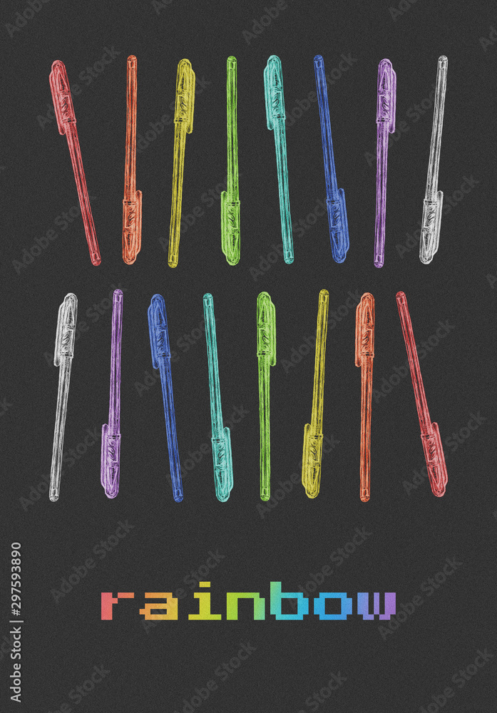 Graphic drawing with rainbow colored pens. Made by hand. Ink drawing ...