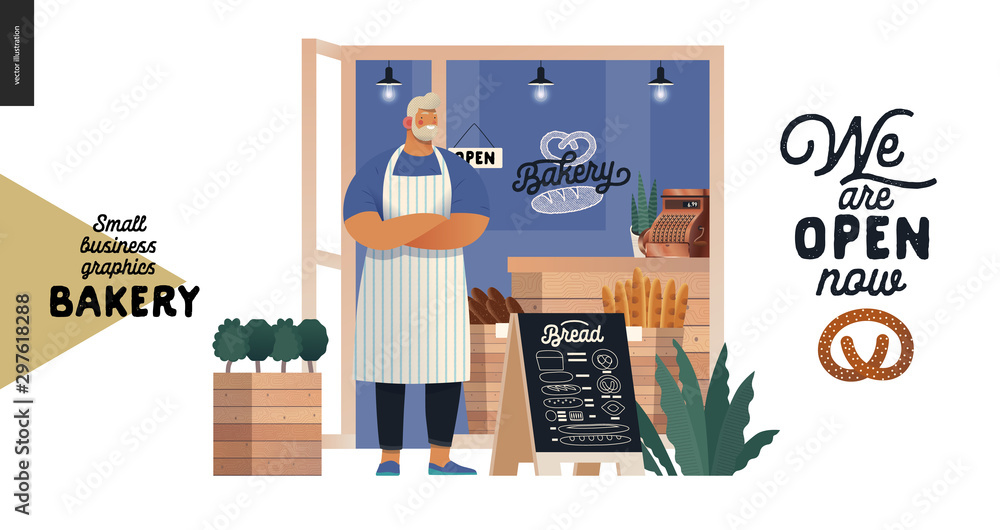 Bakery -small business illustrations -bakery owner -modern flat vector ...