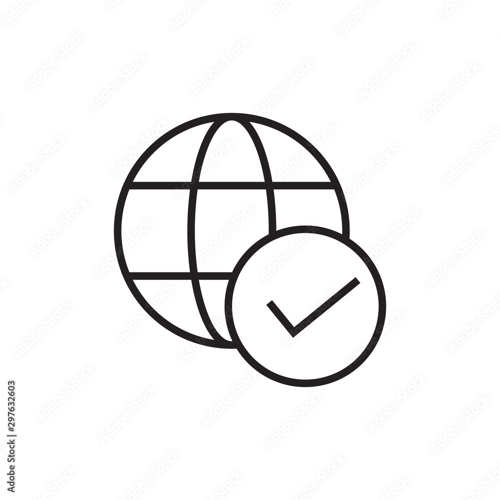globe icon and checkmark, confirm planet, vector illustration on a ...