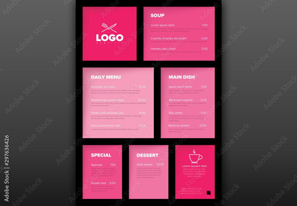Pink Restaurant Menu Layout Stock Template | Adobe Stock