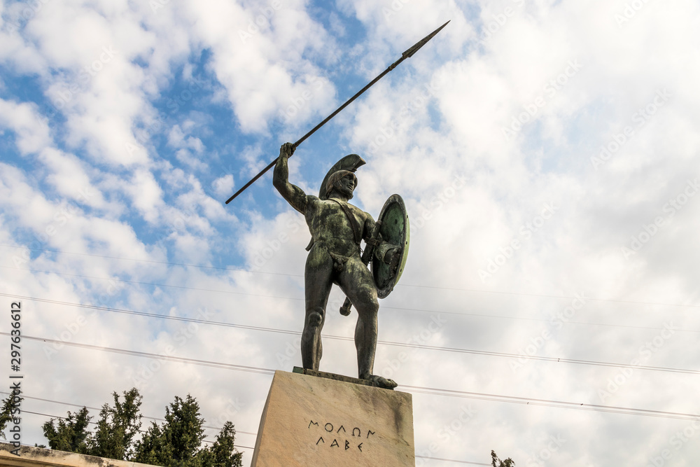 Thermopylae, Greece. Memorial monument to King of Sparta Leonidas, the ...