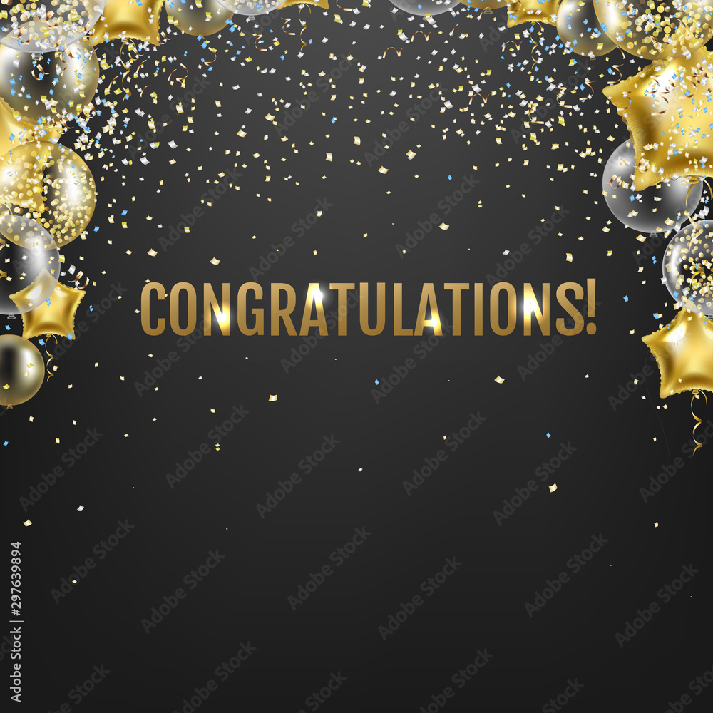 Congratulations Card With Golden Balloons Stock Vector | Adobe Stock