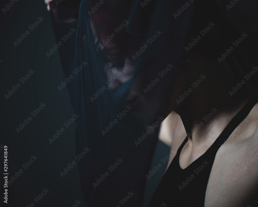 Profile of a woman in a black veil. Costume Dead bride for Halloween ...