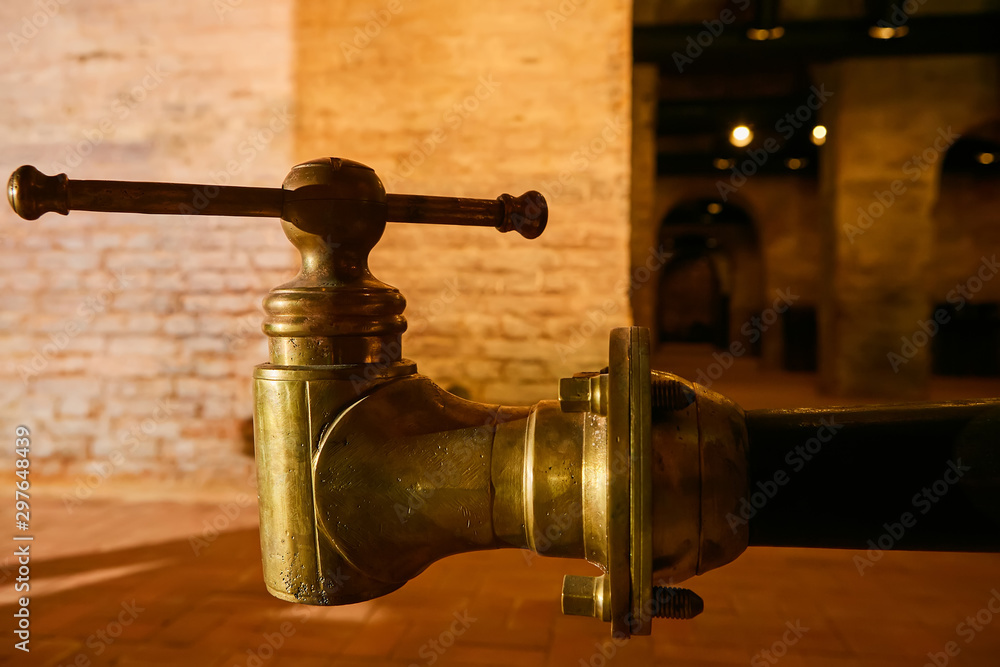 Detalis of medieval traditional distiller cube made from copper ...
