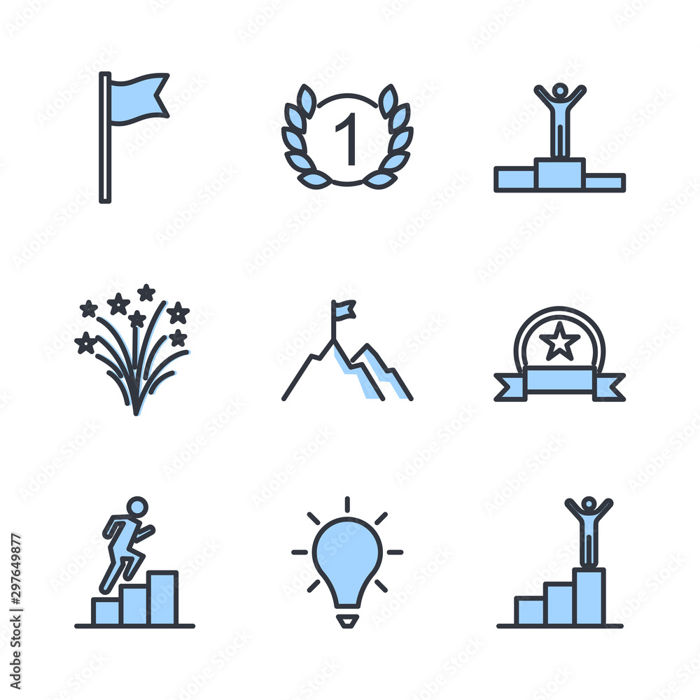 Success Related Vector Line Icons template color editable. Contains ...