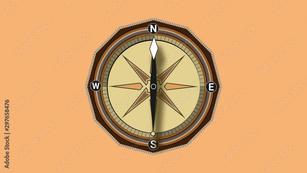 Compass spinning 4K animation. Geography navigation pointing equipment ...
