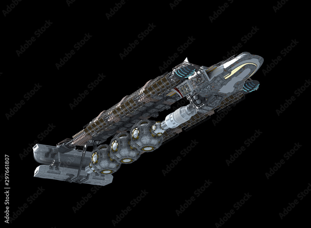 3D highly detailed alien spaceship for futuristic deep space travel or ...