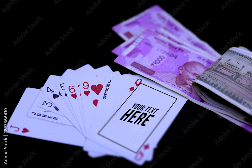 Royal Flush Playing Cards and Indian Currency Rupee bank notes Stock ...