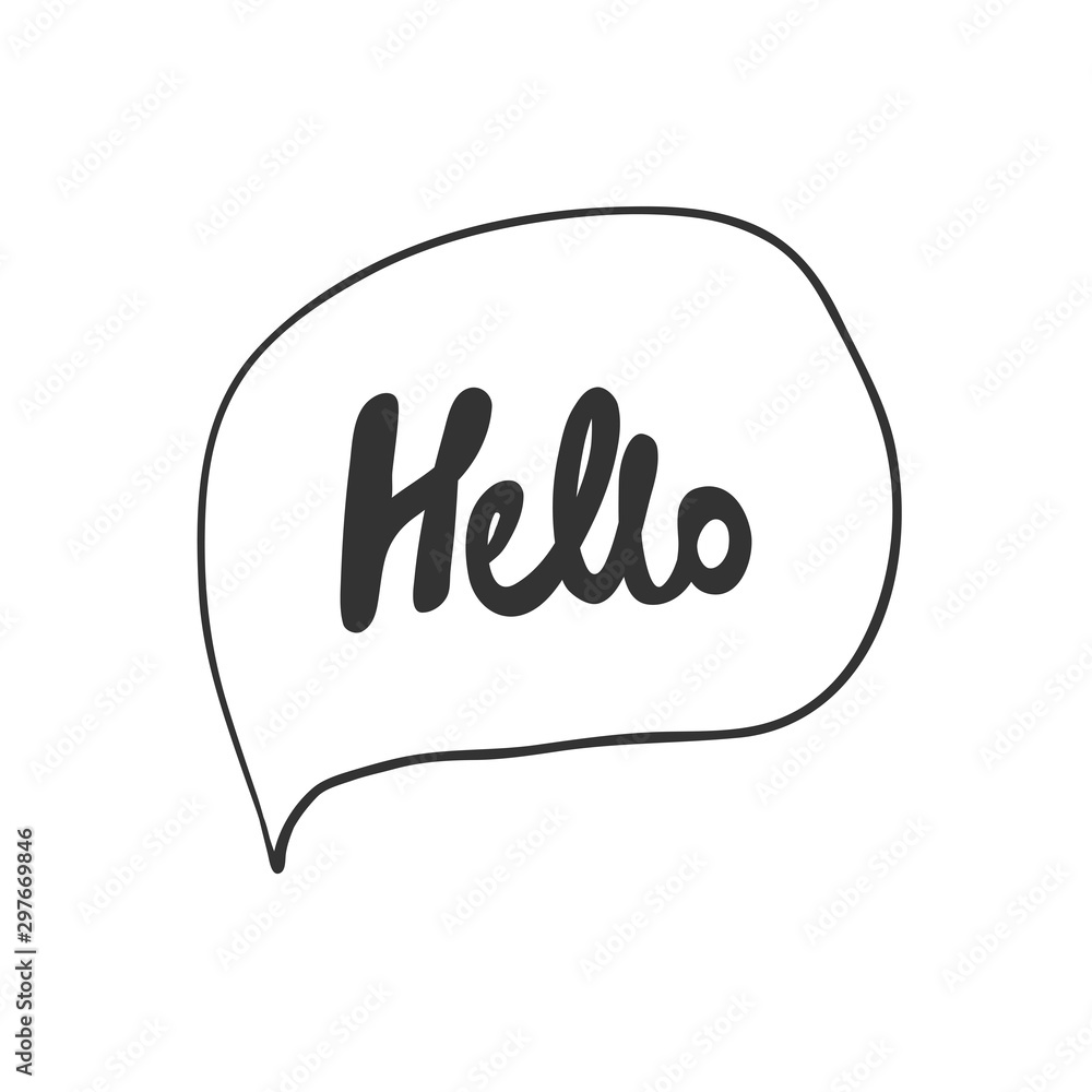 Hello. Sticker for social media content. Vector hand drawn illustration ...