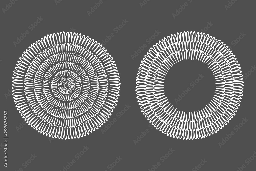 Hand drawn round frame, circle, ring shape template, radial circular ...