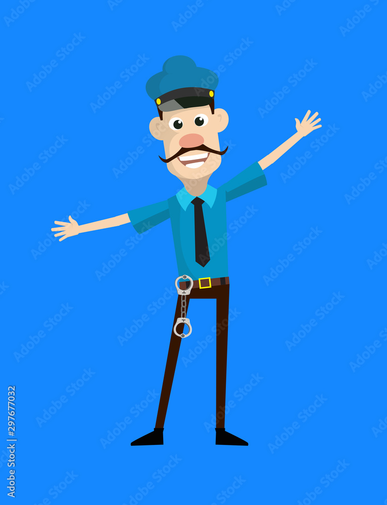 Cartoon Cop Policeman - In Cheerful Pose Stock Vector | Adobe Stock