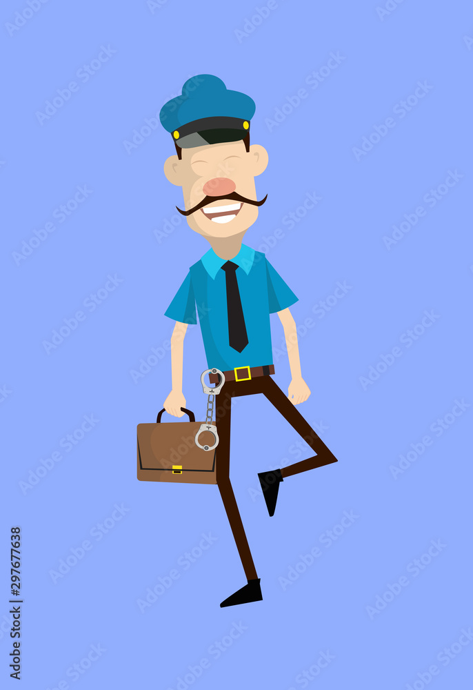 Cartoon Cop Policeman - Cheerful Face with Holding Suitcase Stock ...