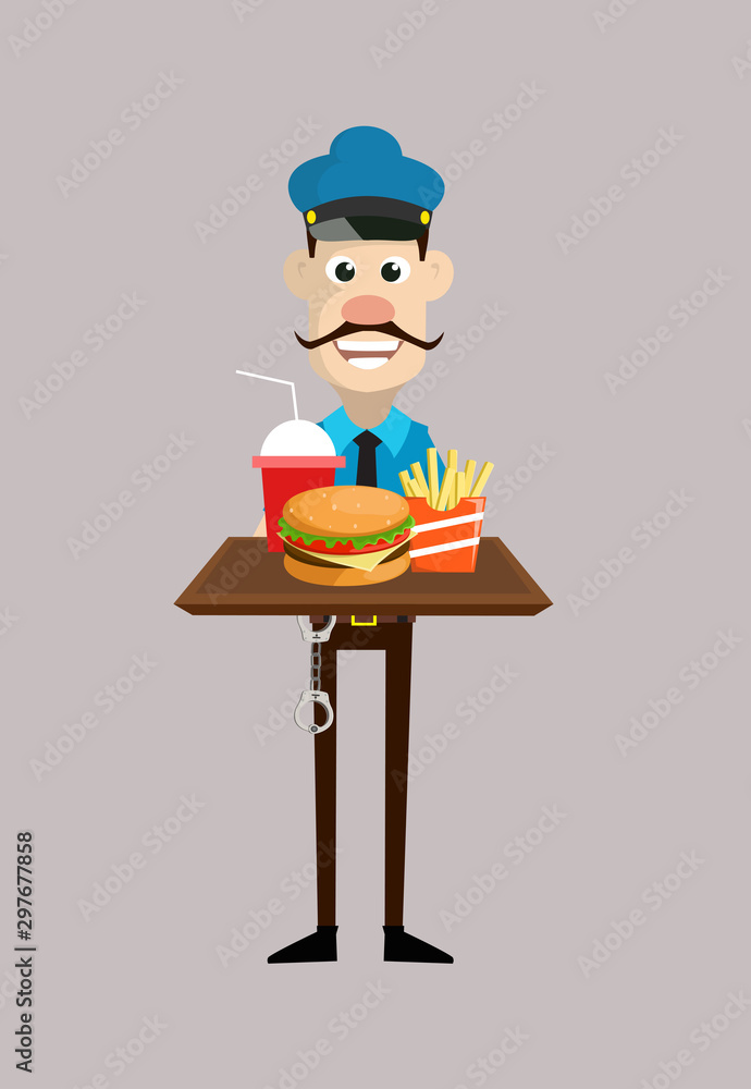 Cartoon Cop Policeman - Presenting Fast Foods Stock Vector | Adobe Stock