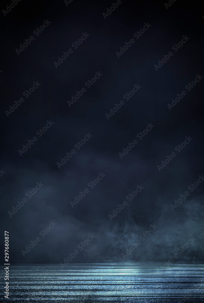 Empty background scene. Dark street reflection on the wet pavement ...