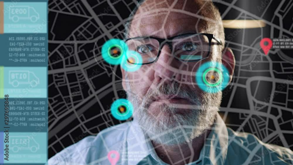 Autonomous Electric car driving on computer screen with technology ...