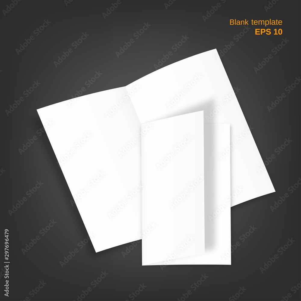 Vector set of 2 booklets - open and fold. Empty bifold papers on grey ...