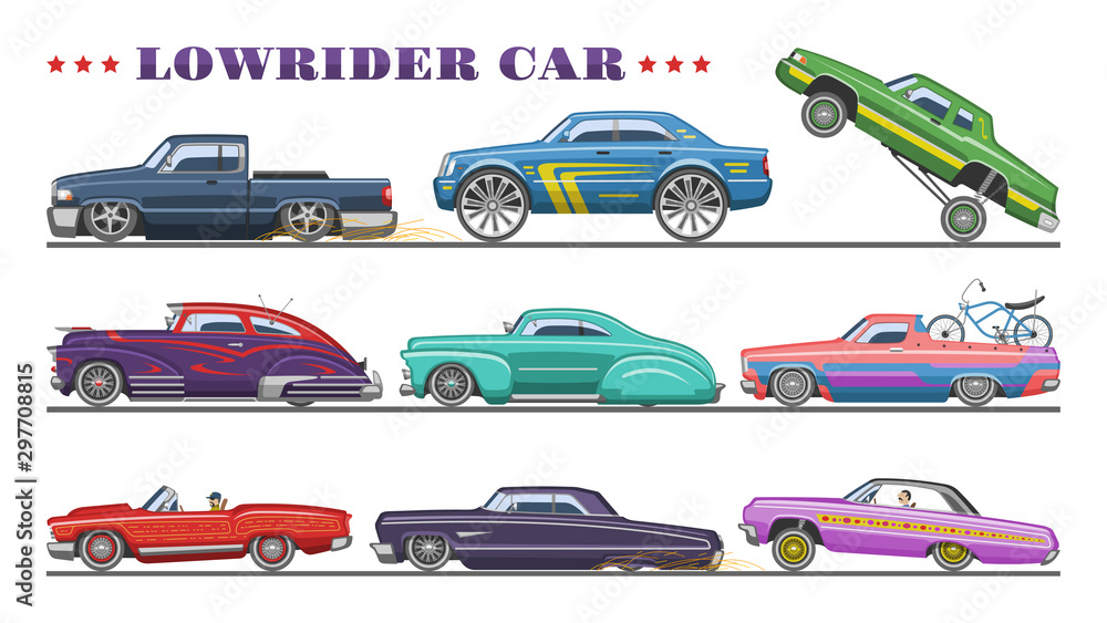 Car vector vintage low rider auto and retro old automobile transport ...