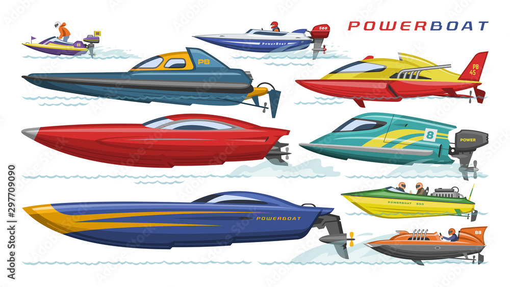Power boat vector speedboat sailboat transport in sea ocean ...