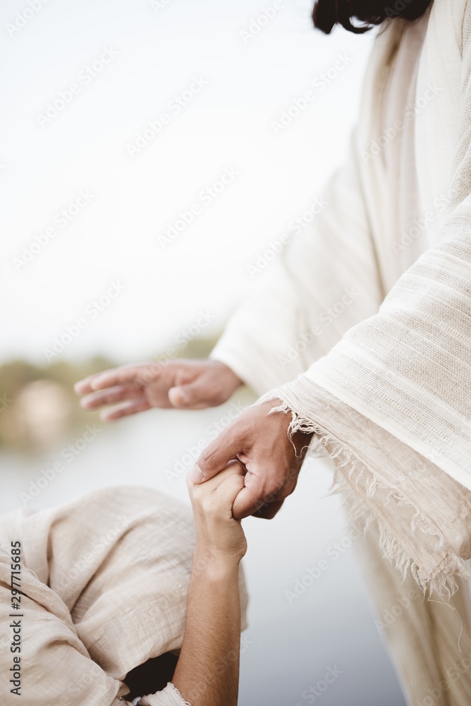 Biblical scene - of Jesus Christ healing the female with a blurred ...