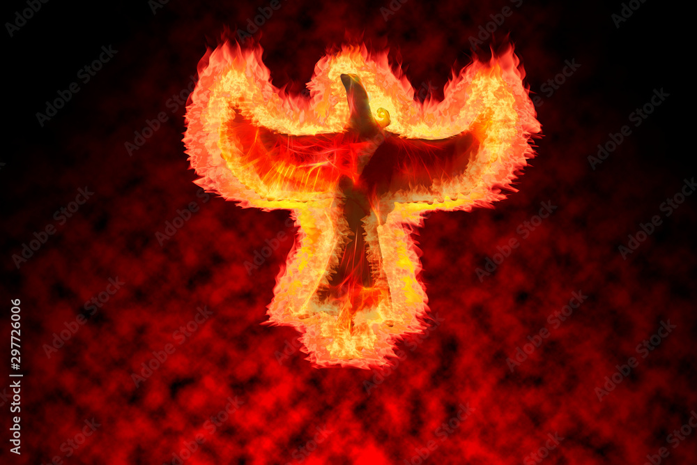 Old myth conceptual idea with rising fire phoenix symbolizing rebirth ...