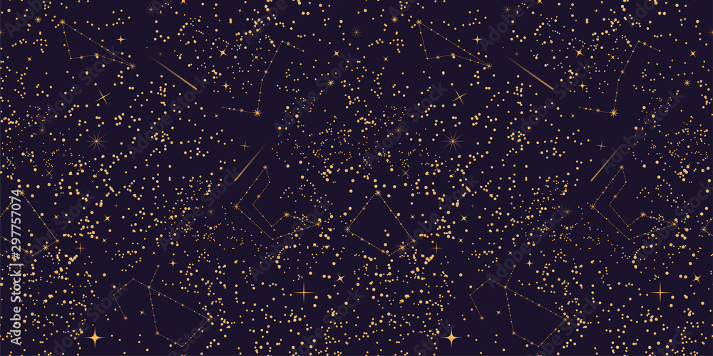 Space seamless pattern. Interstellar space. Vector illustration. Golden ...