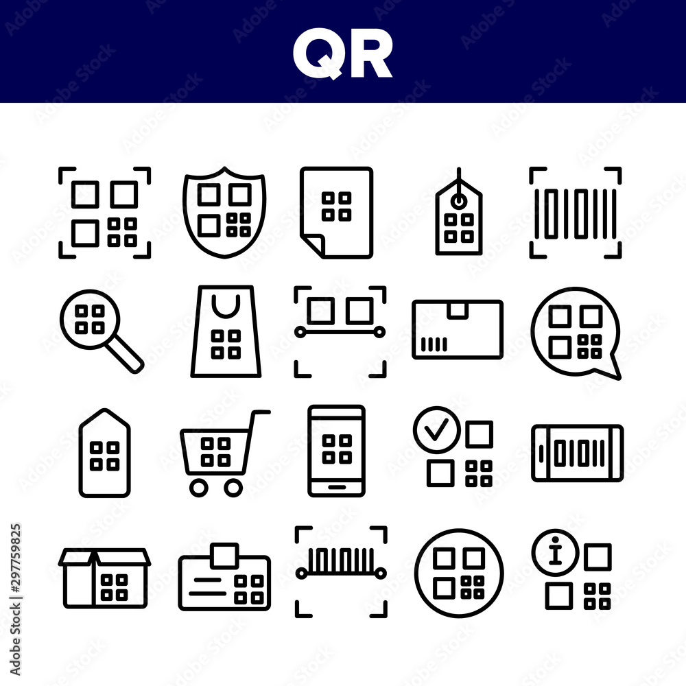 Qr Code Scan Collection Elements Icons Set Vector Thin Line. Qr Code On ...