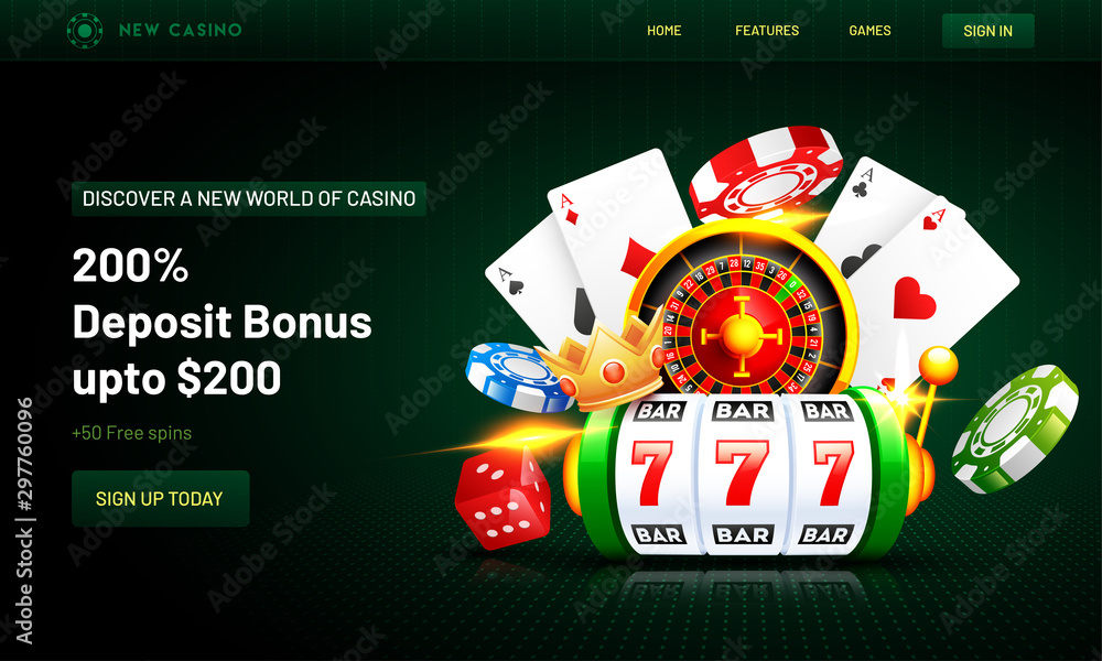 Web banner or poster design with 3d casino elements such as slot ...