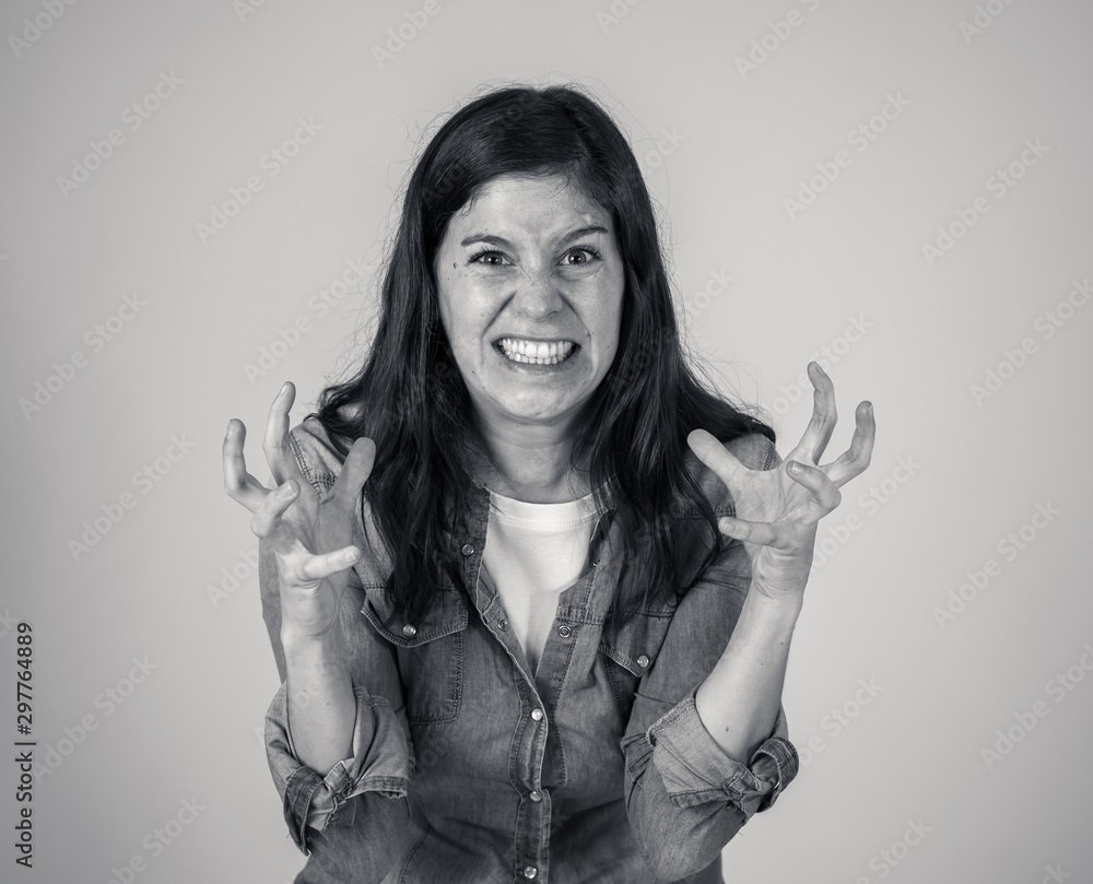 Stress and mental health. Beautiful young woman shouting in distress ...