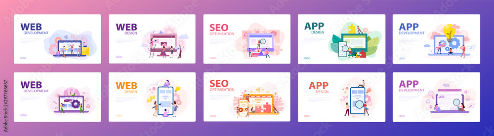 Mobile app and web development banner concept set. Stock Vector | Adobe ...