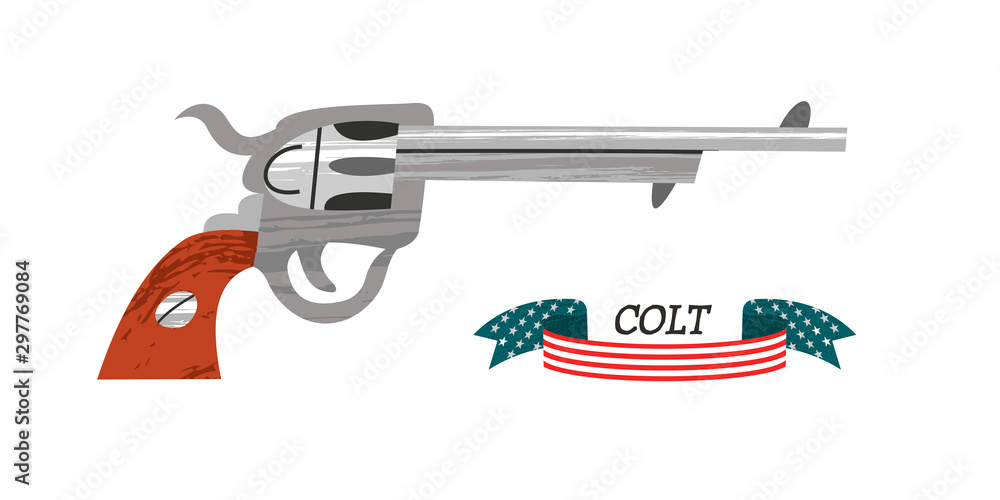 Colt Revolver. Ancient weapon. American revolver. Vector illustration ...