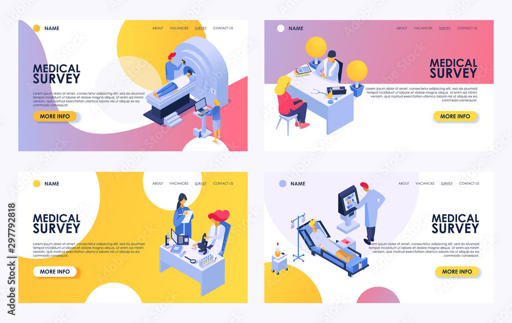 Medical survey vector woman man patient character has medic check up ...