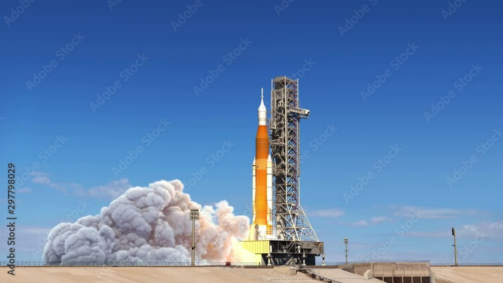 Big Heavy Rocket (Space Launch System) Launch. Slow Motion. Full 3D ...