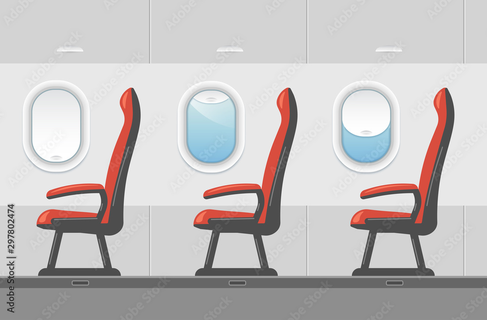 Vector airplane interior illustration in a trendy style. Aircraft ...