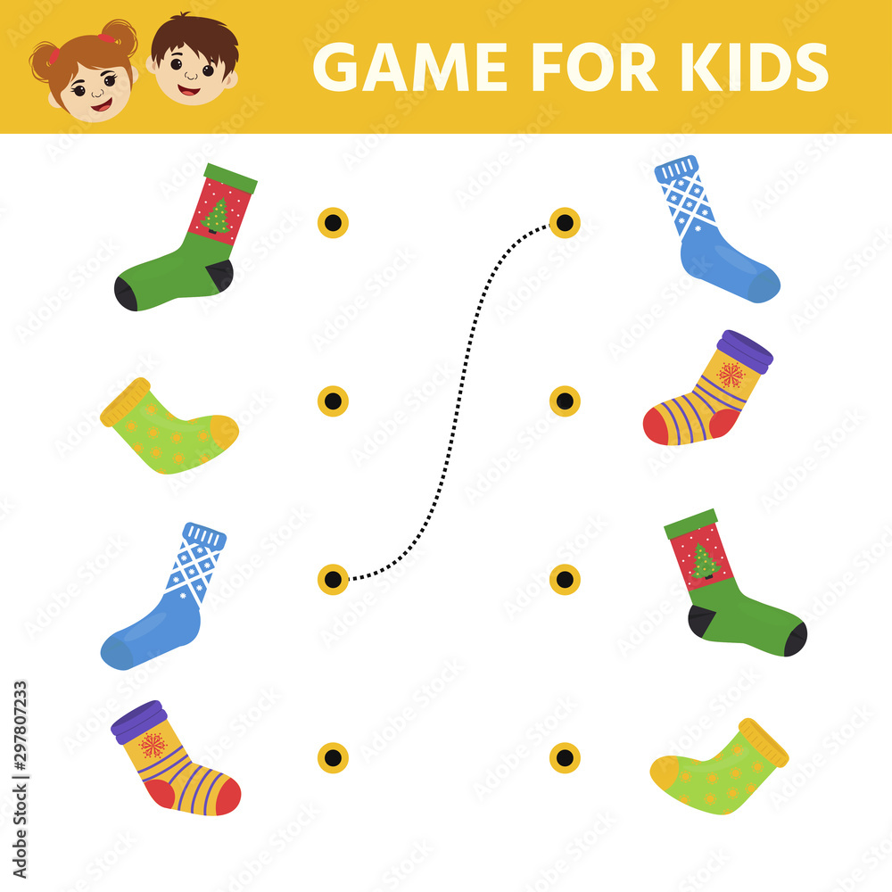 Game for children. Find a pair of matching socks. Preschool worksheet ...