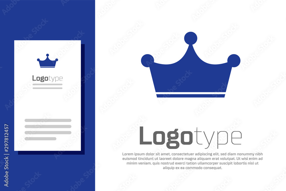 Blue Crown icon isolated on white background. Logo design template ...