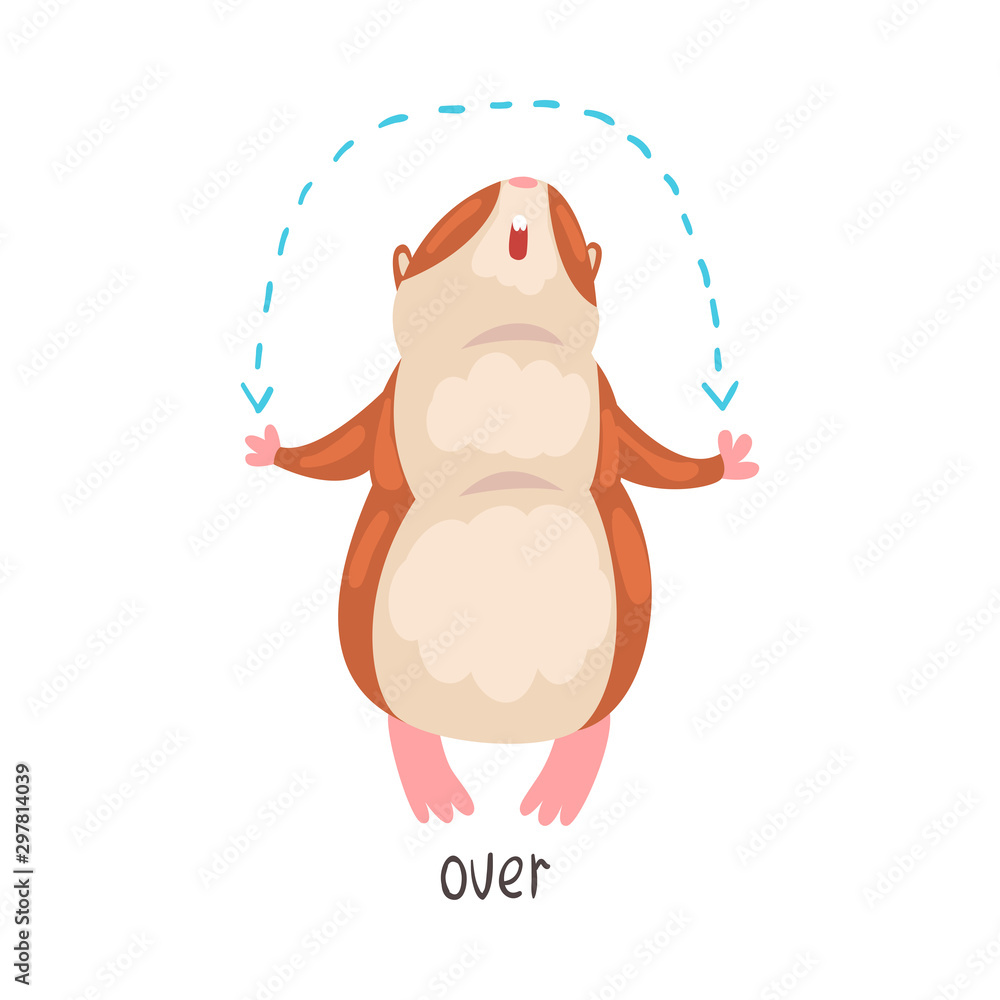 Over English Language Preposition of Place and Cute Hamster Character ...