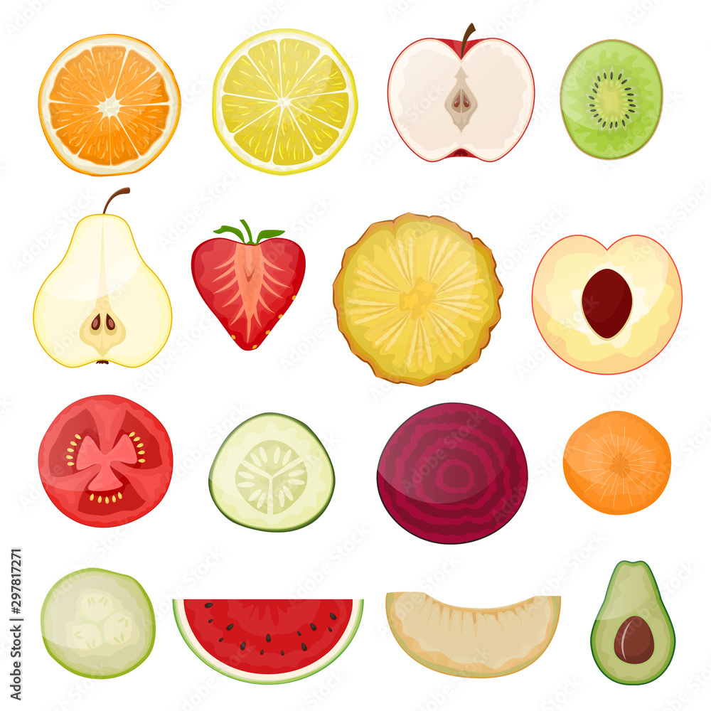 Fruit slice vector fresh fruity sliced food juicy orange lemon citrus ...