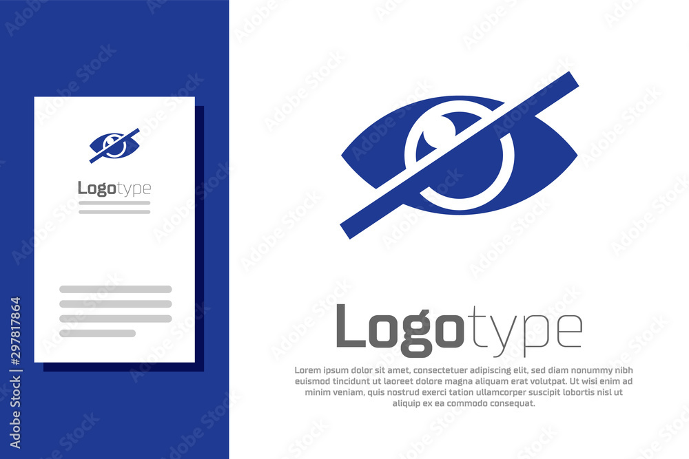 Blue Invisible or hide icon isolated on white background. Logo design ...