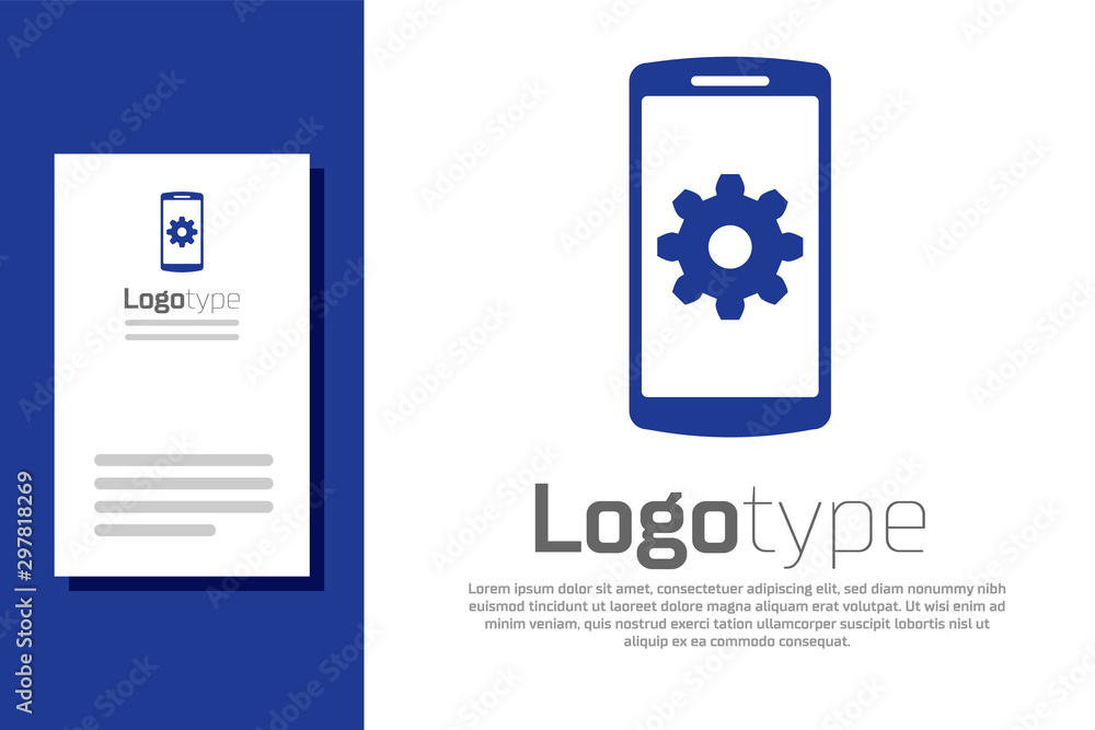 Blue Setting on smartphone icon isolated on white background. Mobile ...
