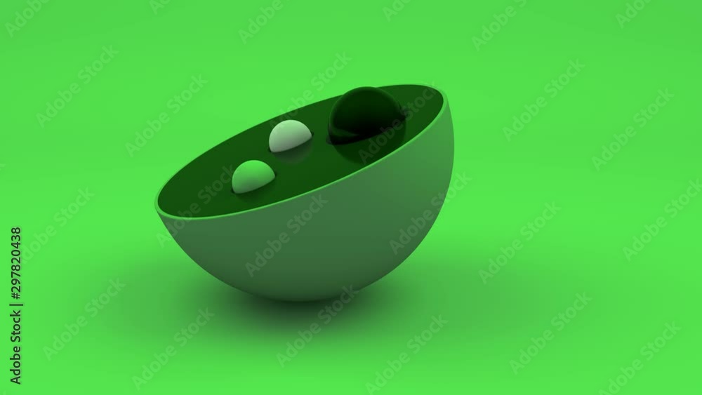 3D animation of a moving hemisphere with small balls on the plane ...