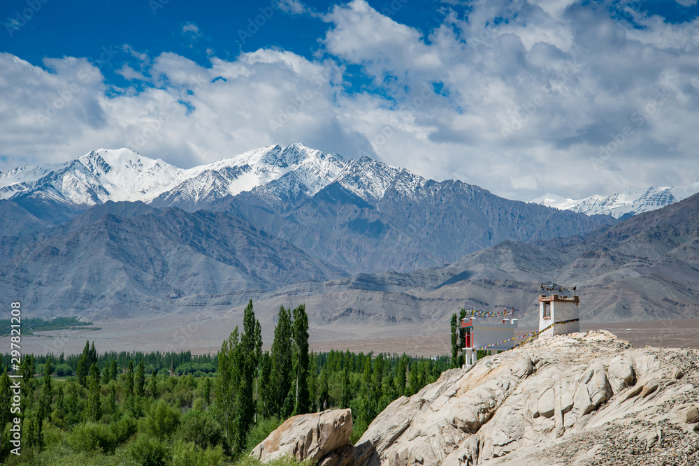 beatuiful landscape view from Shey Palace in Ladakh region, India. The ...