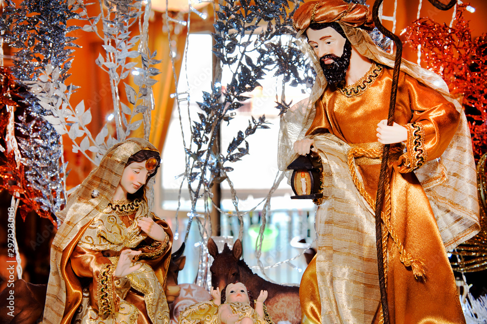 Nativity scene with the Virgin Mary, Baby Jesus, and St. Joseph ...