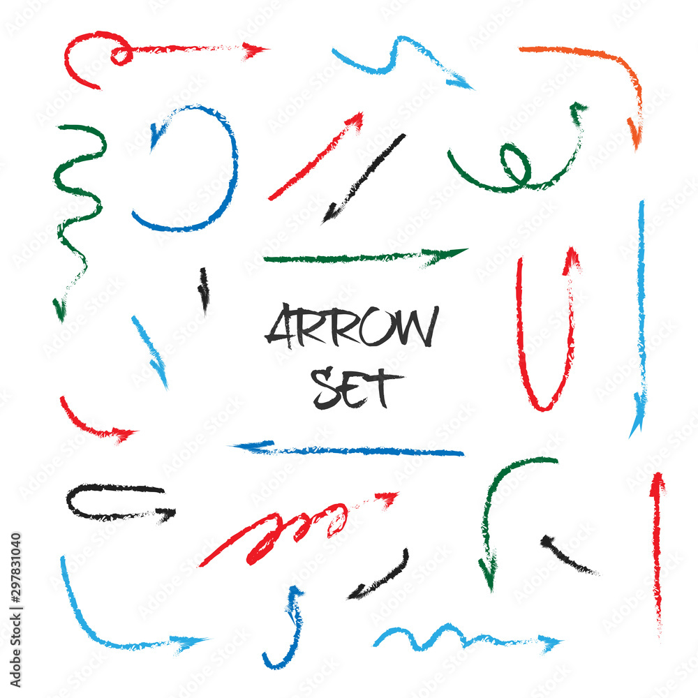 Set of vector handwriting arrows. Collection of color direction pencil ...