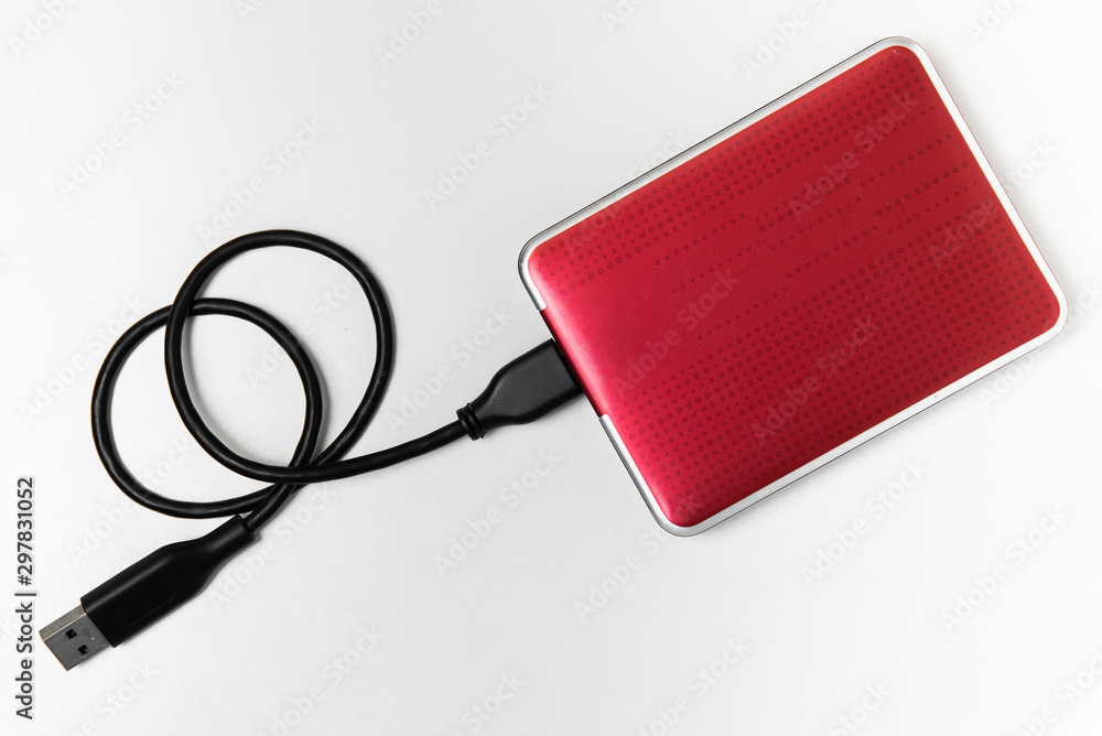 External Hard disk, Red external Hard disk, White background Stock ...