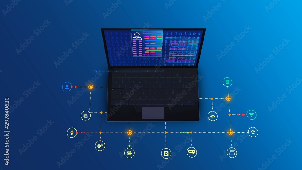 3d top view laptop for modern tech business life usage work social ...